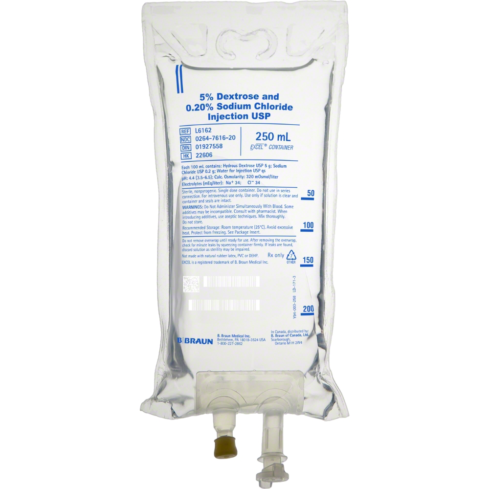 5% Dextrose and 0.20% Sodium Chloride Injection USP, 250 mL