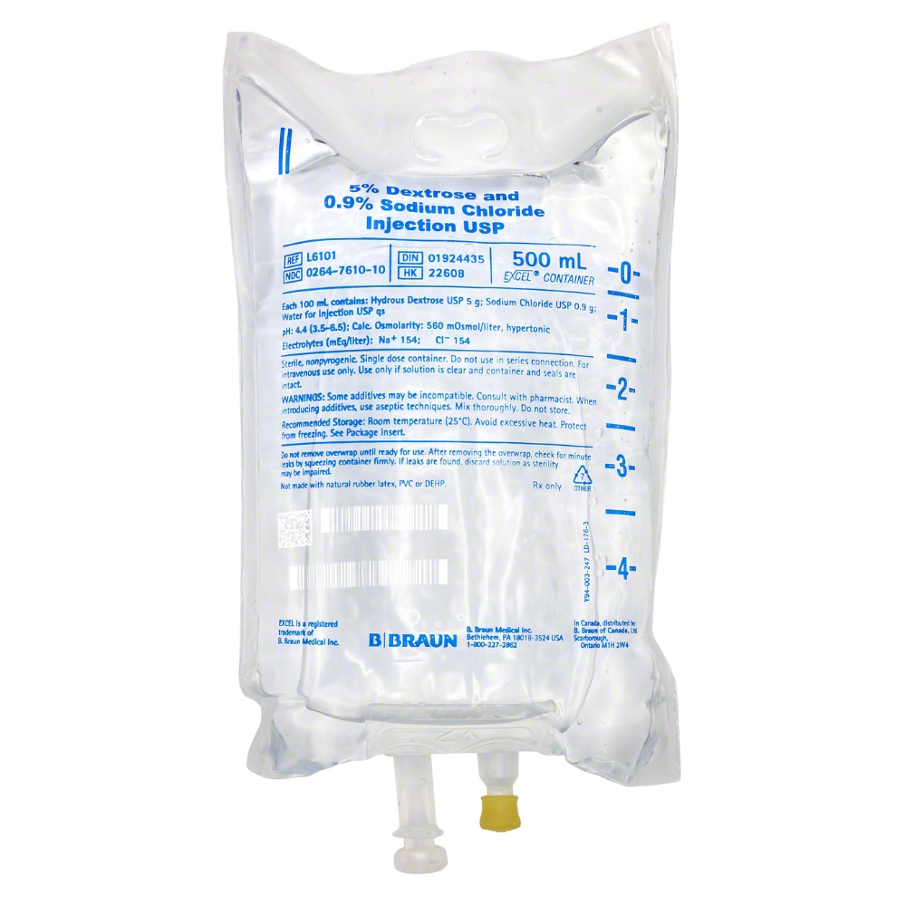 5% Dextrose and 0.9% Sodium Chloride Injection USP, 500 mL
